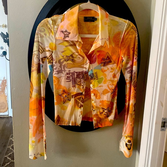 casta and puro | Tops | Casta Puro Sheer Blouse With Star Beads On The ...